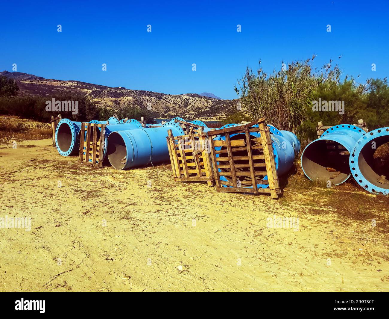 Pipes for pumping or pumping water in the artificial lake Bramiana on ...