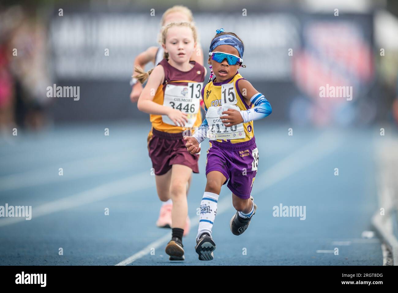 August 3, 2023: Young athletes compete in the Girls 1500 Meter Run 8 ...