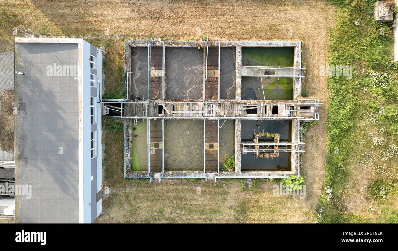 Waste water and wastewater treatment plant old and rusty railing iron ...