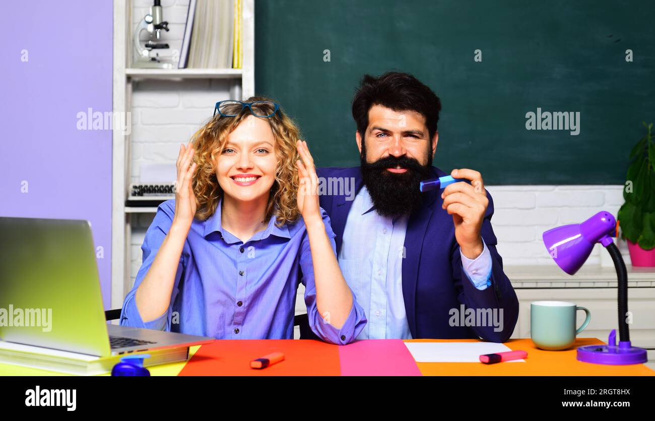 University students at college. High school. Students couple preparing ...