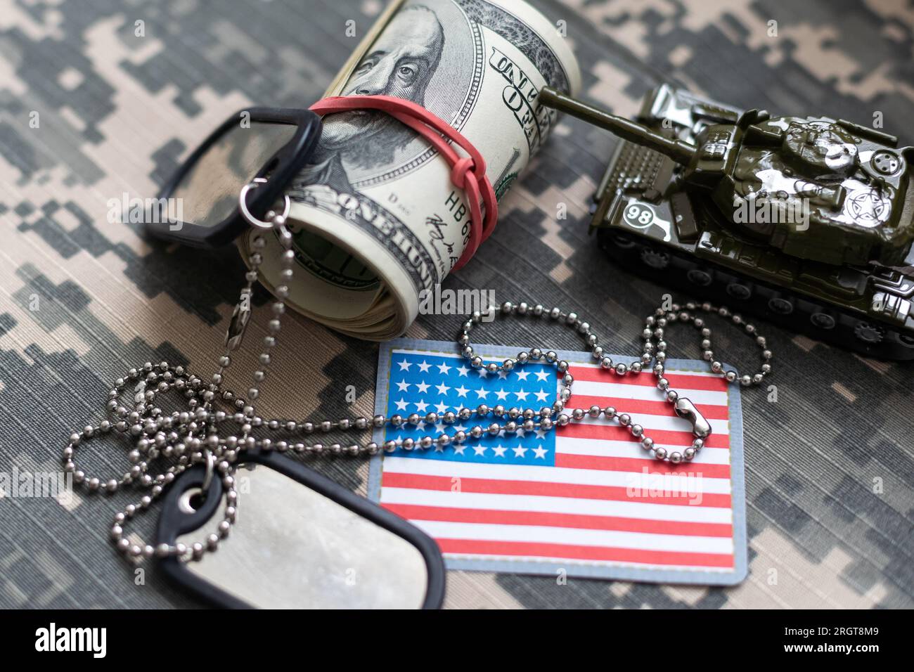 Military ID tags with USA flag on uniform background Stock Photo - Alamy