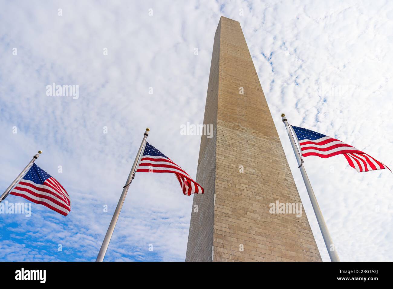 United States flags around the Washington Monument in Washington DC ...
