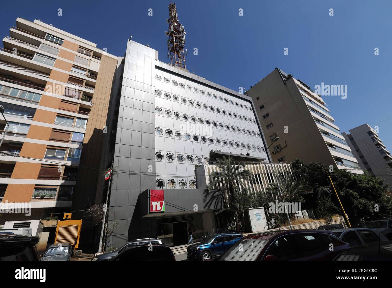 Beirut. 11th Aug, 2023. Photo taken on Aug. 11, 2023 shows the building ...