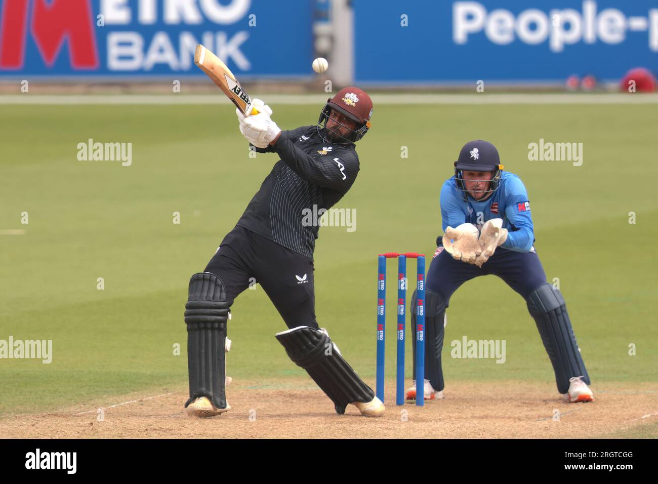 London, UK. 11th Aug, 2023. Surrey's Ryan Patel batting as Surrey take ...