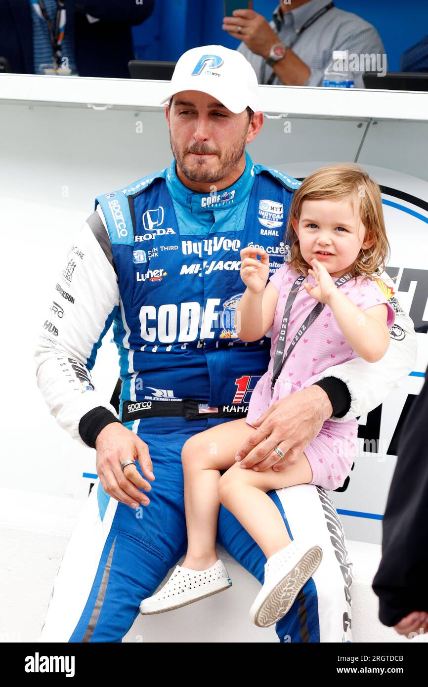 INDIANAPOLIS, IN - AUGUST 11: IndyCar driver Graham Rahal (15) holds ...
