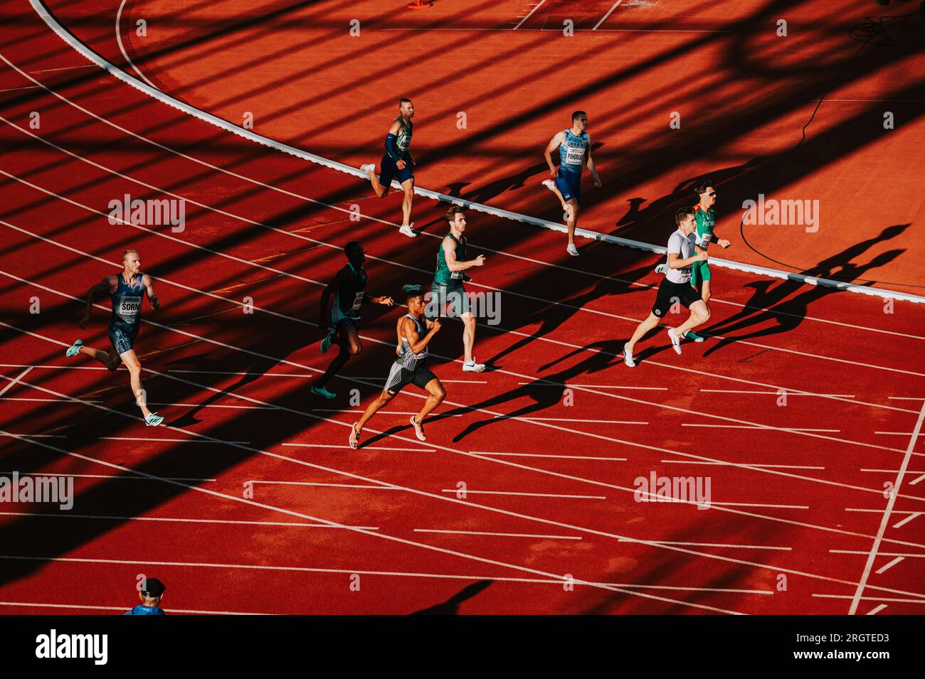 OSTRAVA, CZECHIA, JUNE 27, 2023: 400m Male Race on Bend Highlighted by ...