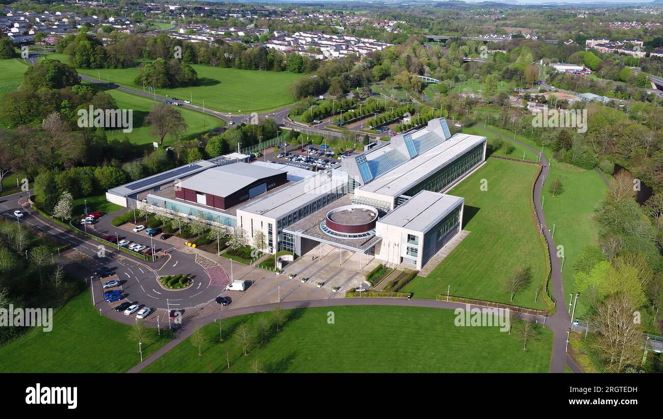 Aerial drone view of West Lothian Council Civic Centre Livingston Stock ...