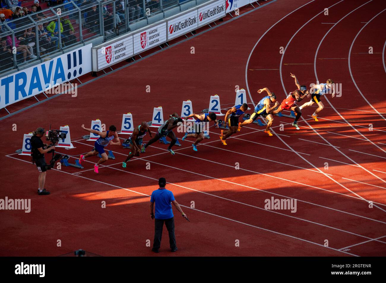 OSTRAVA, CZECHIA, JUNE 27, 2023: Sprint start at Track and Field ...