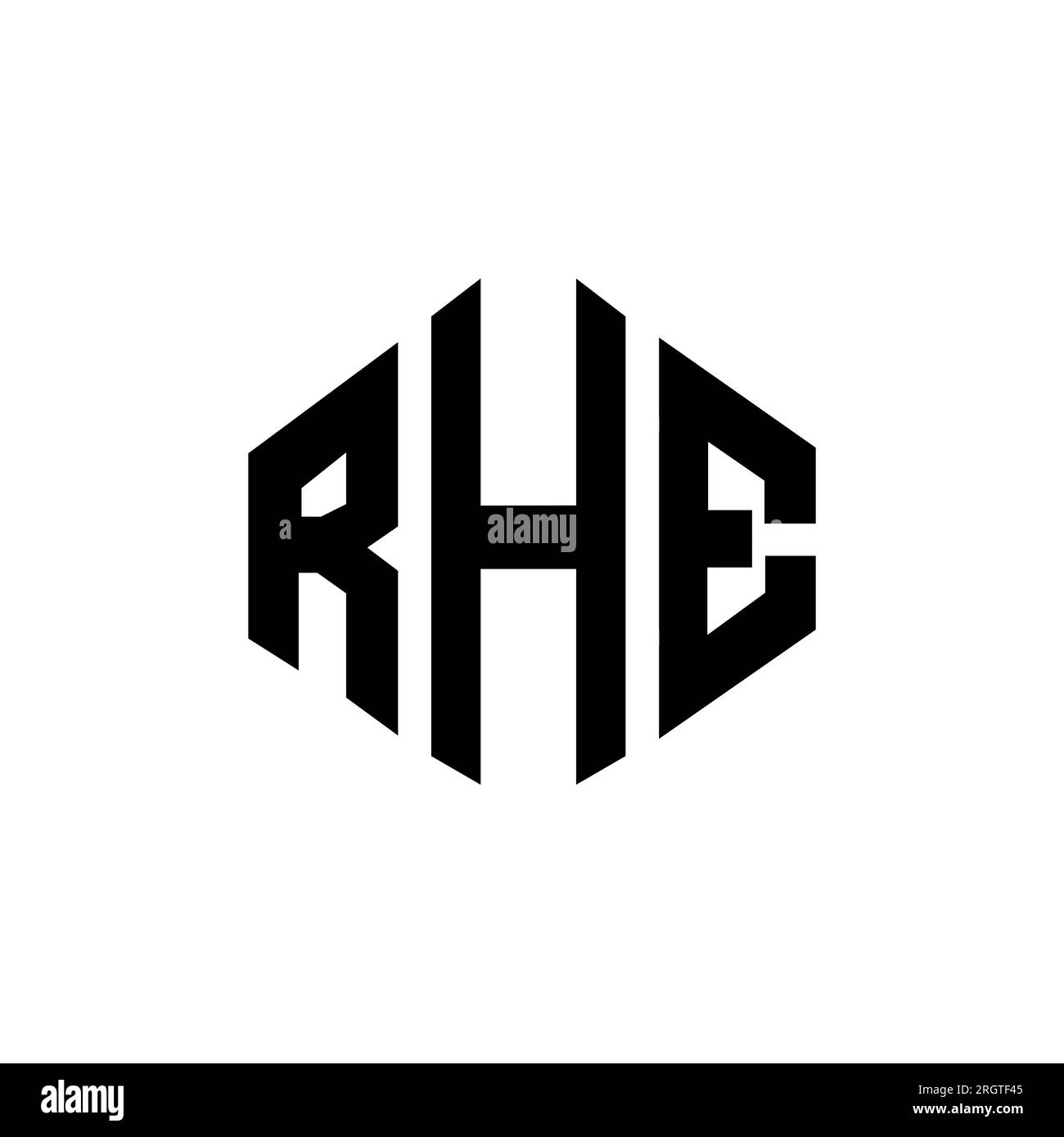 RHE letter logo design with polygon shape. RHE polygon and cube shape ...