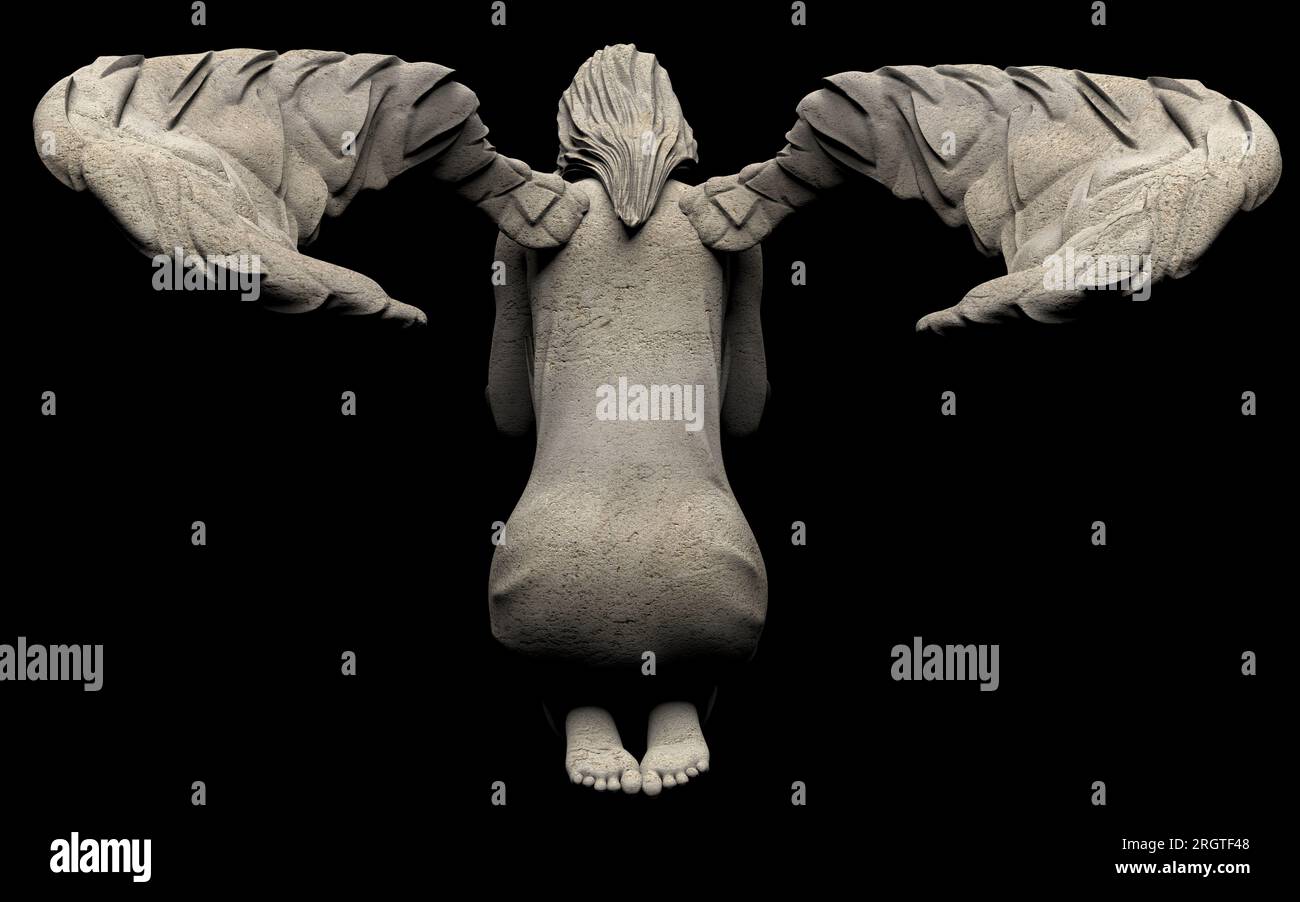 3d render illustration of shaded antique stone female angel statue ...