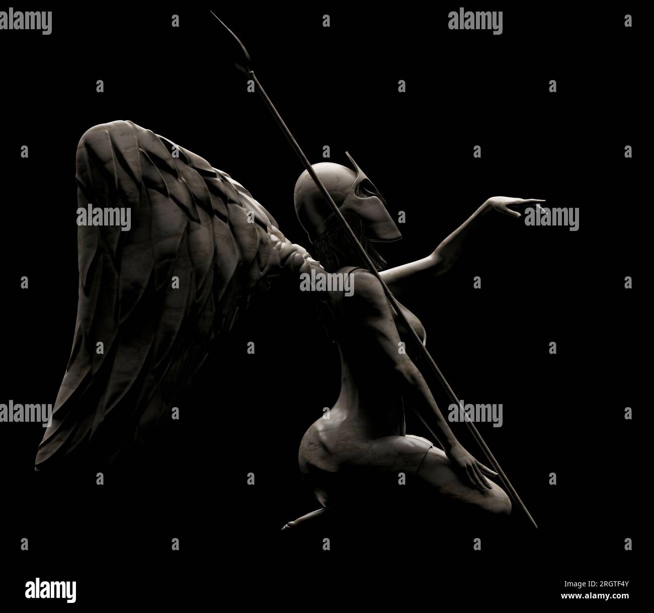 3d render illustration of shaded antique stone female warrior angel ...