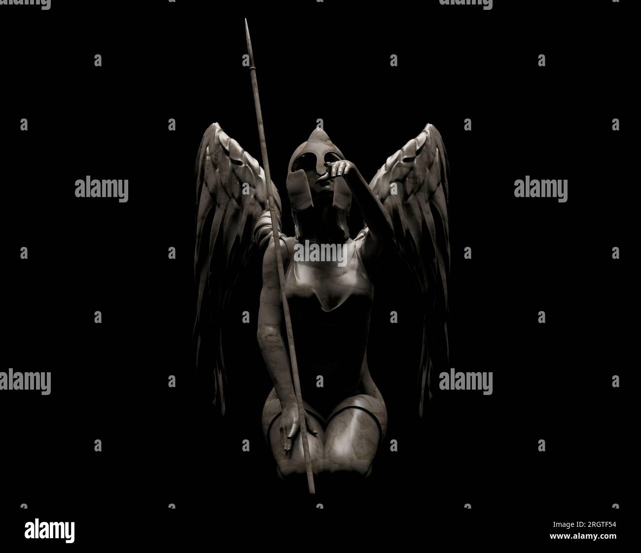 3d render illustration of shaded antique stone female warrior angel ...