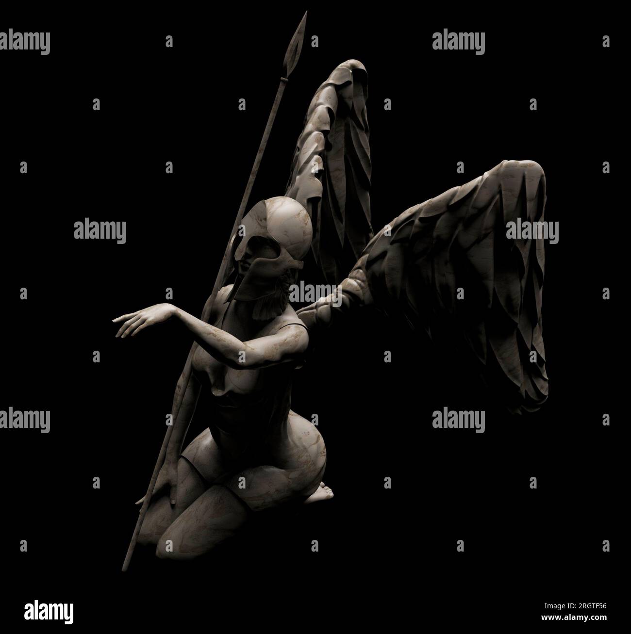 3d render illustration of shaded antique stone female warrior angel ...