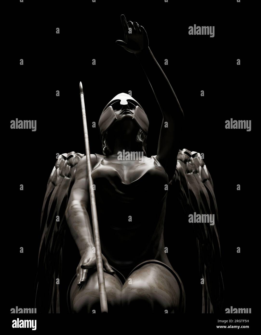 3d render illustration of shaded antique stone female warrior angel ...