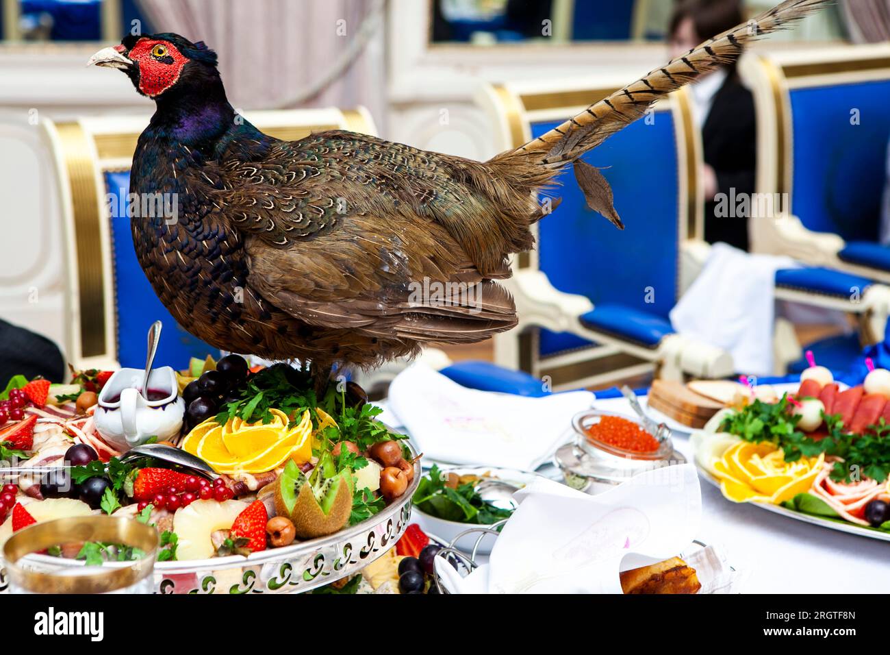 Russian-style table, dishes with caviar, cold cuts, fruits, vegetables ...