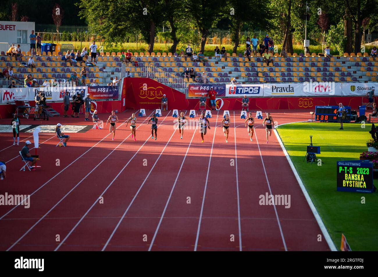 B. BYSTRICA, SLOVAKIA, JULY 20, 2023: Female Sprinters Navigate 100m Race with Grace in ...