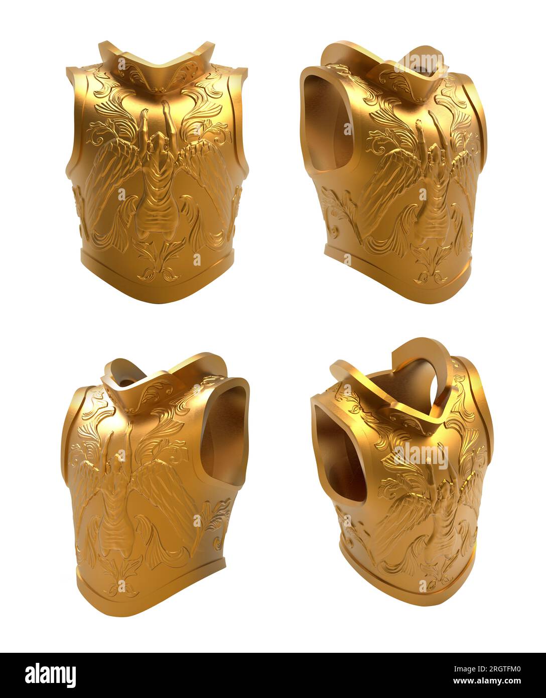 Isolated 3d render illustration of medieval golden warrior armor with ...