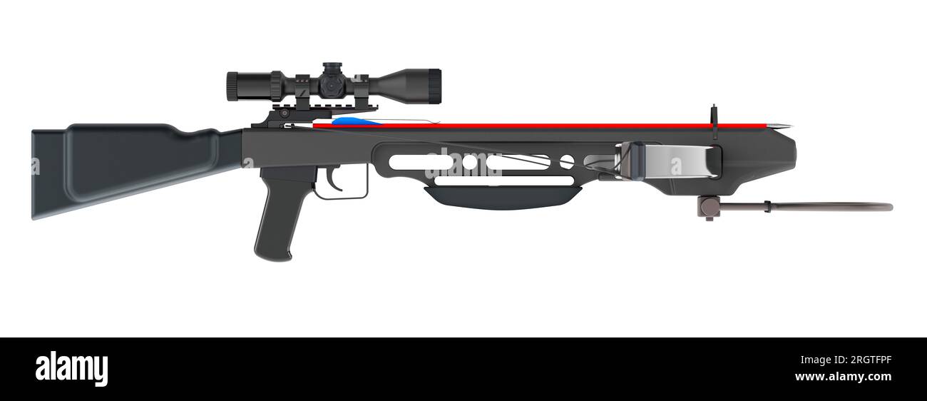 Crossbow, side view. 3D rendering isolated on white background Stock ...