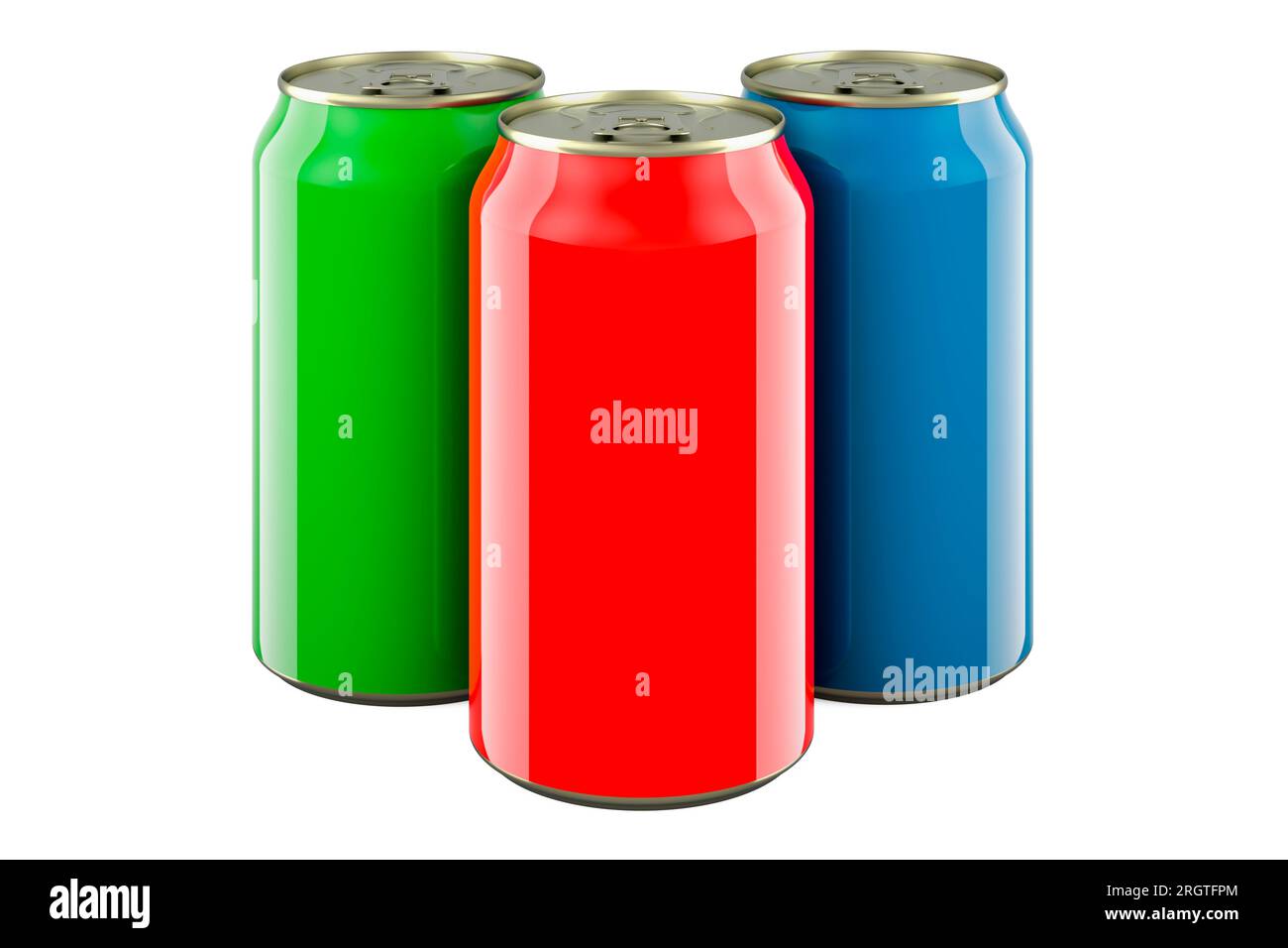 Colored drink metallic cans, 3D rendering isolated on white background ...