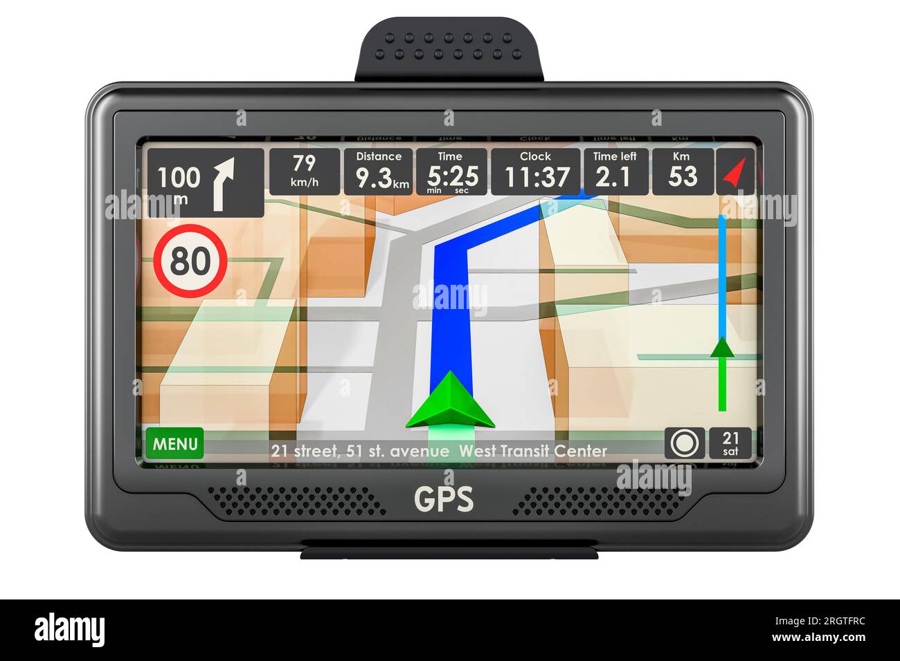 GPS navigation device, front view. 3D rendering isolated on white ...