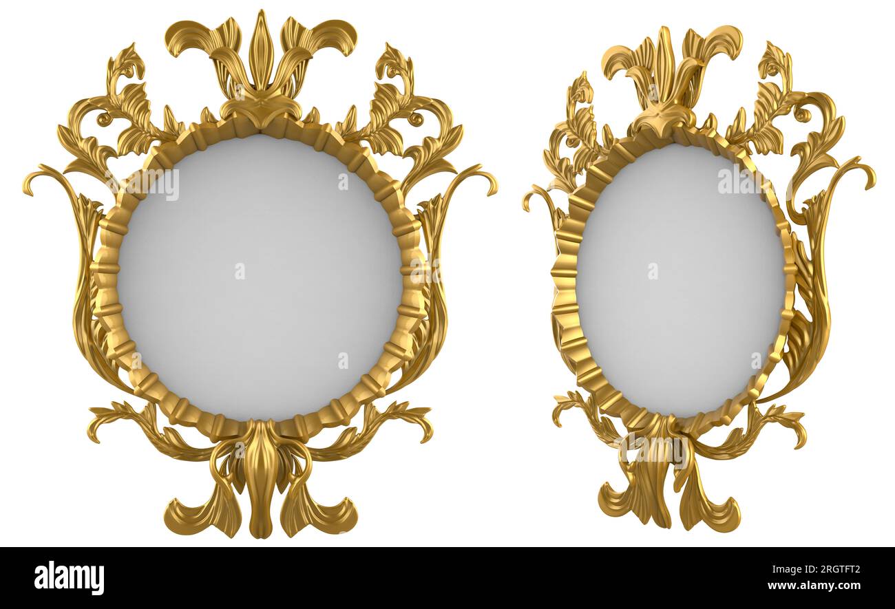 Isolated 3d render illustration of golden royal baroque floral ornated ...