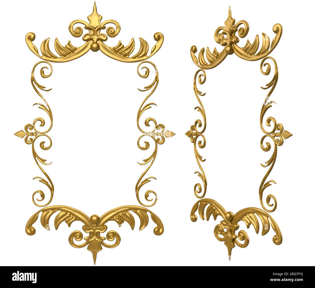 Isolated 3d render illustration of golden royal baroque ornate picture ...