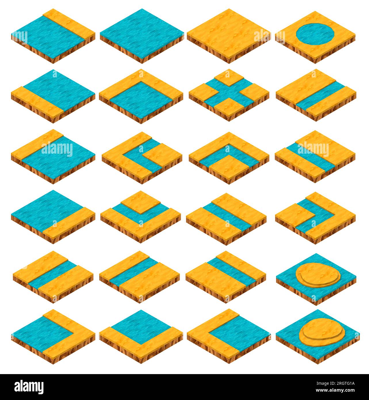 Isolated 3d render illustration of isometric game sand ground parts ...