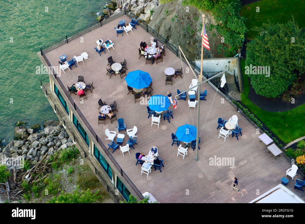 Aerial view of the roof deck restaurant on top of Pier W restaurant at ...