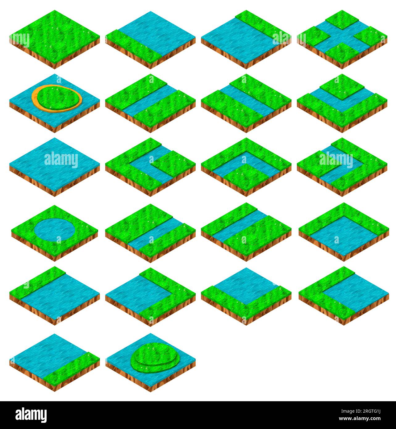 Isolated 3d render illustration of isometric game grass and lawn ground ...