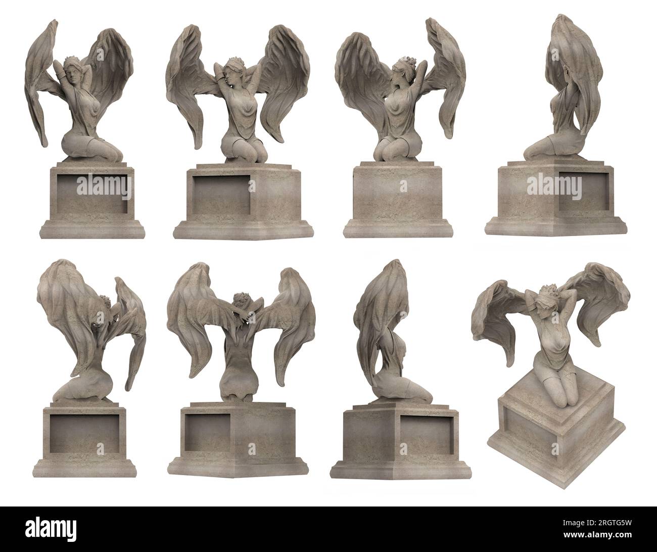 Isolated 3d render illustration of antique stone female angel statue on ...