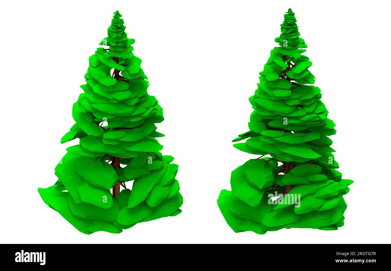 Isolated 3d render illustration of isometric game lowpoly style spruce ...