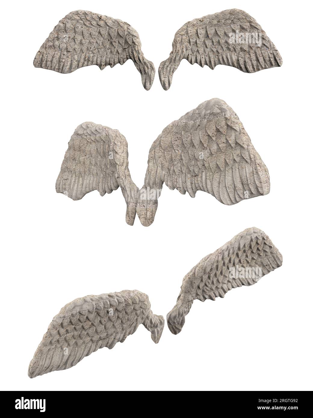 Isolated 3d render illustration of stone statue angel wings, in various ...