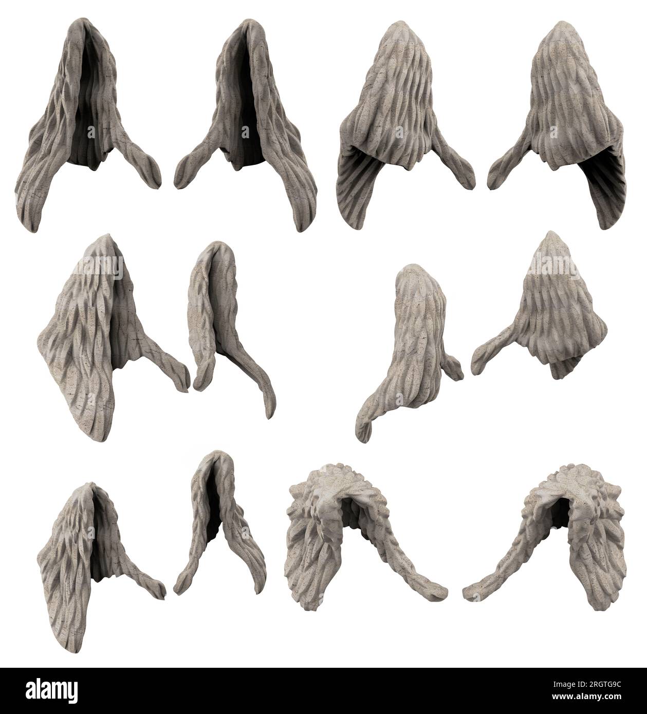 Isolated 3d render illustration of stone statue folded angel wings, in ...