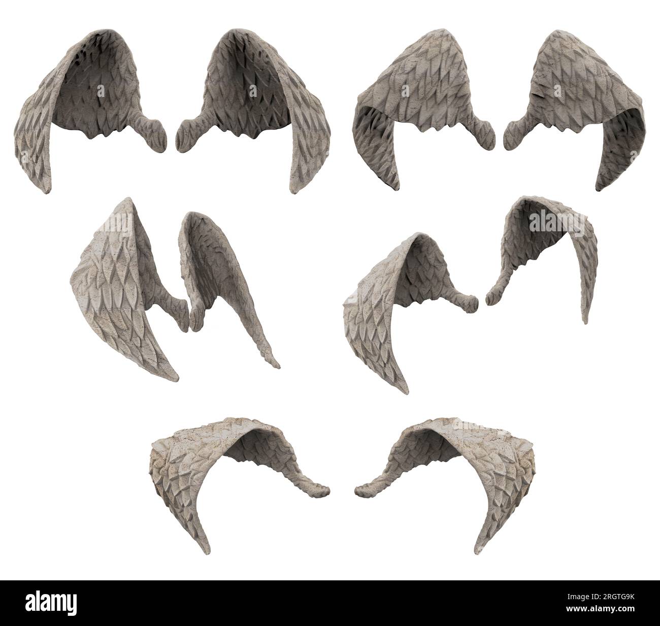 Isolated 3d render illustration of stone statue classic angel wings, in ...