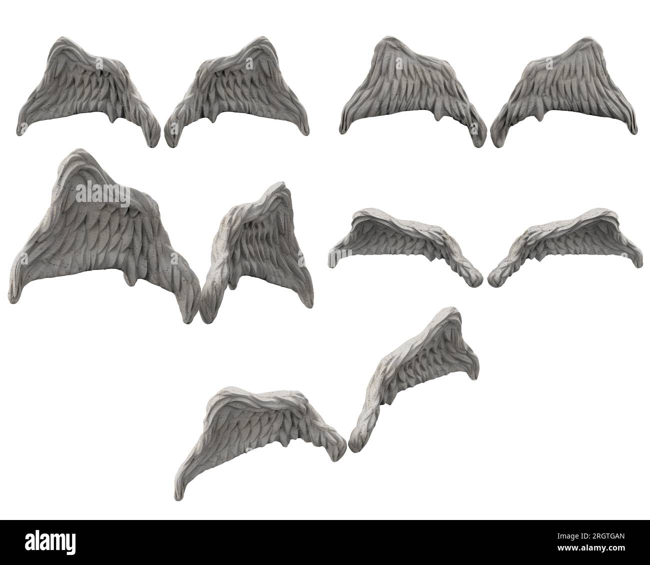 Isolated 3d render illustration of stone statue spreaded angel wings ...