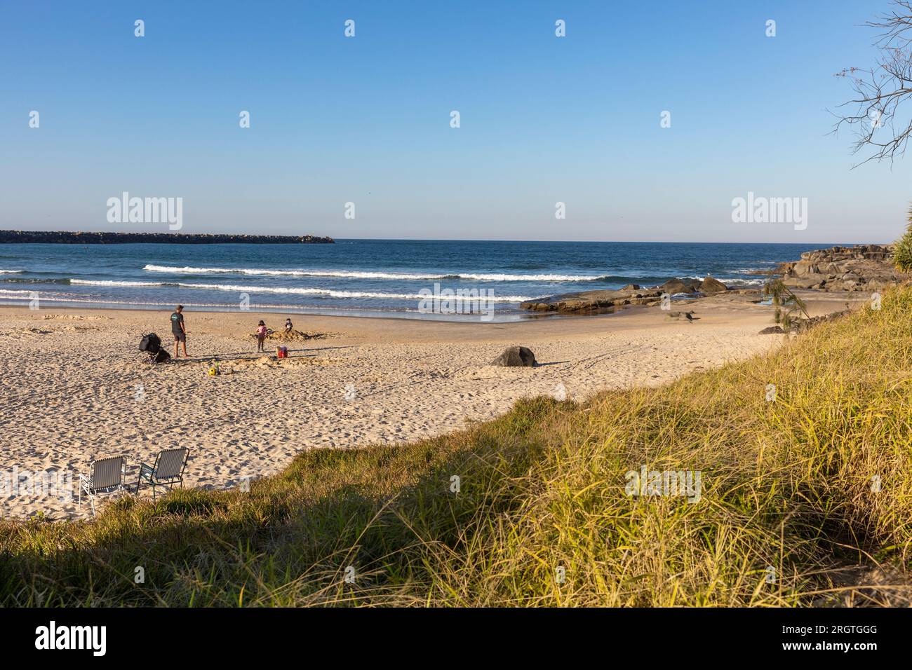 Turners beach Yamba, coastal australian town with late afternoon ...