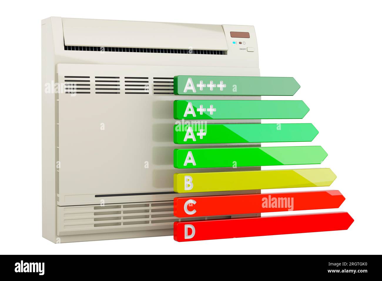 Air conditioner, floor standing unit with energy efficiency chart, 3D ...