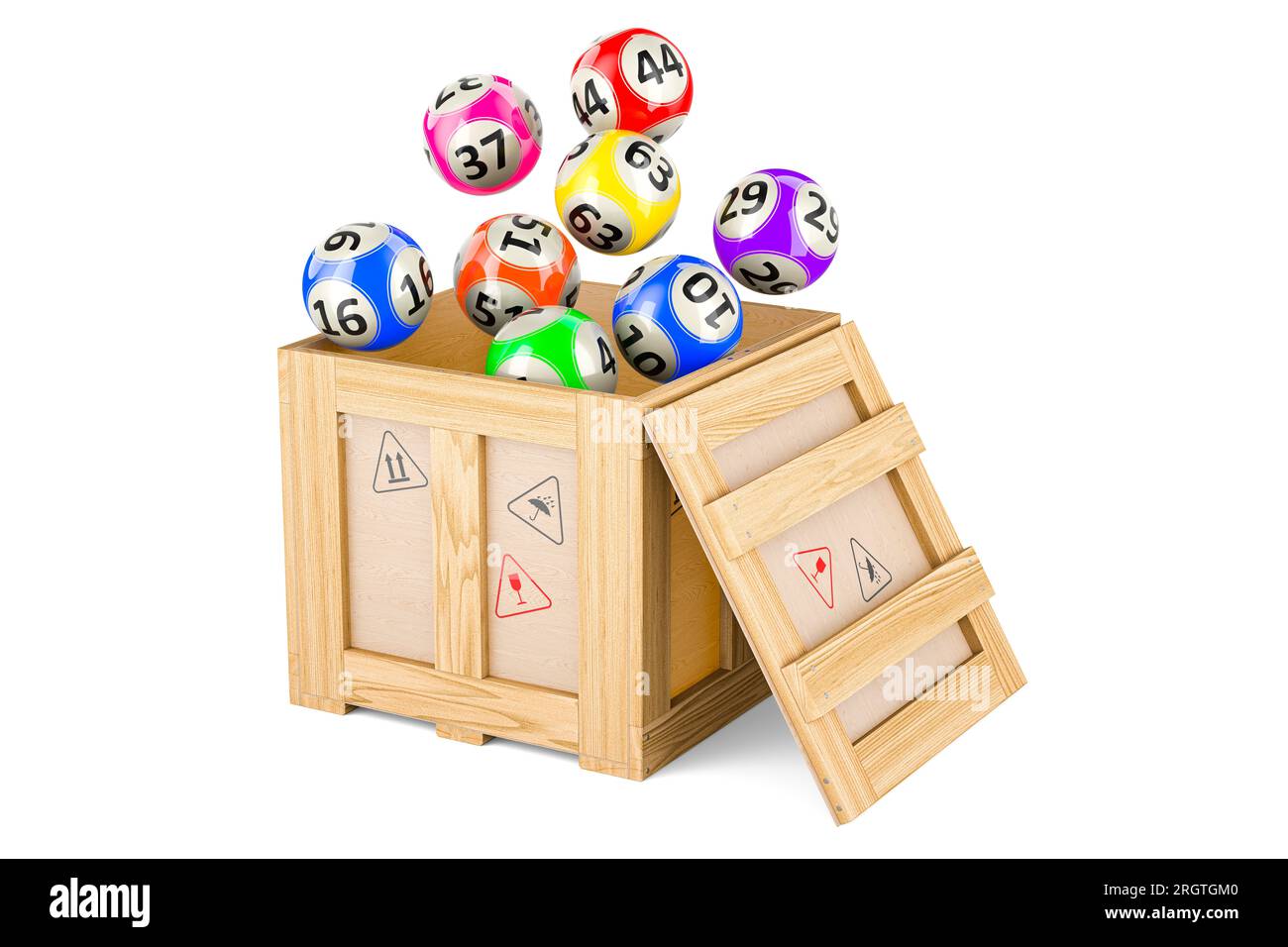 Lottery balls inside wooden box, delivery concept. 3D rendering ...