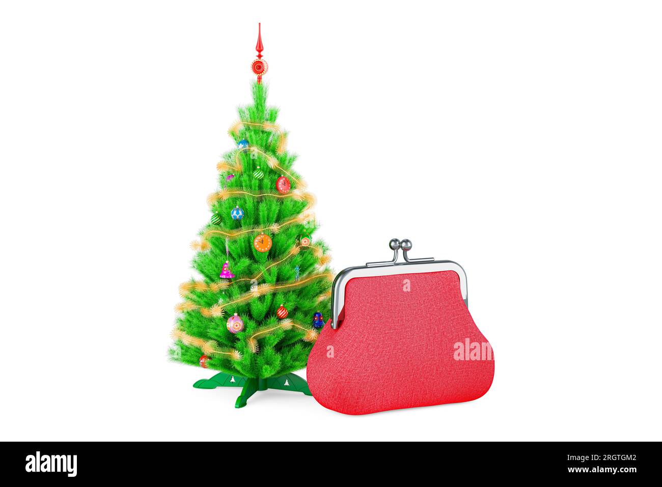 Christmas tree with coin purse. Christmas shopping concept, 3D ...