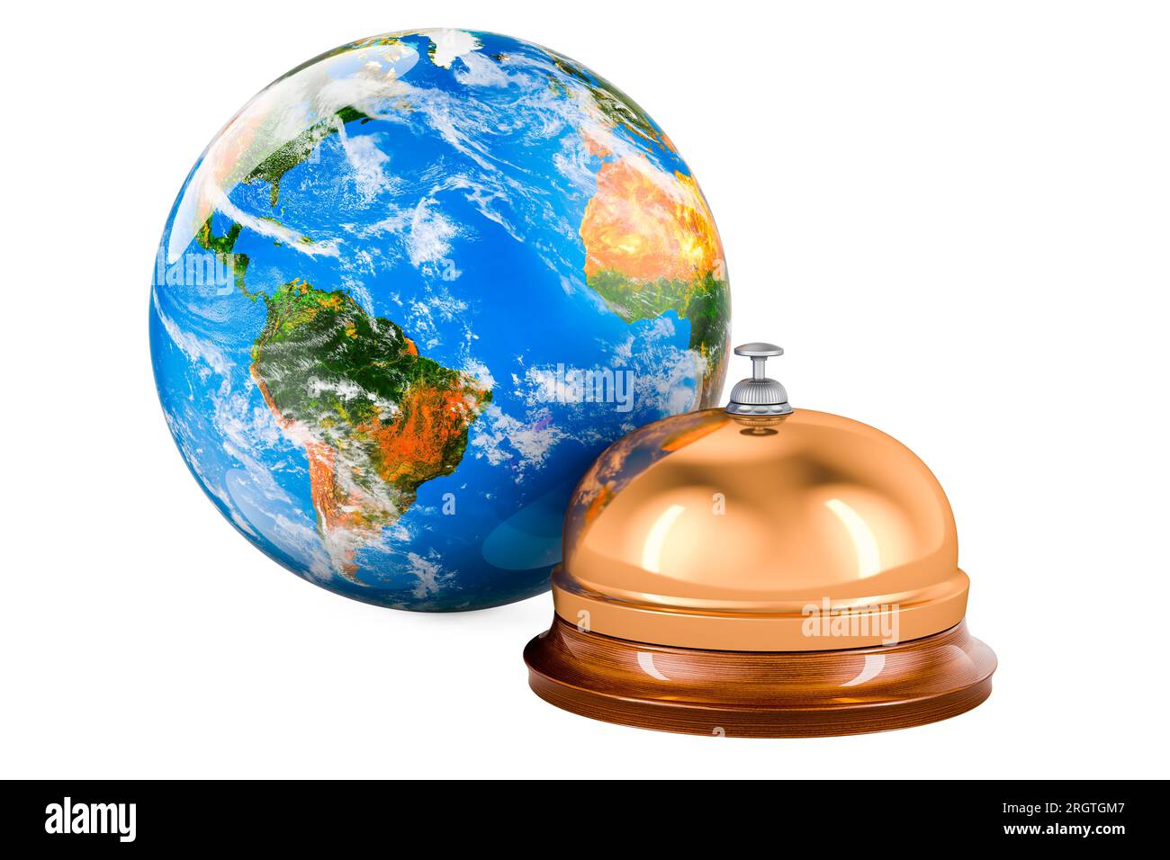 Earth Globe with reception bell. Global Service concept, 3D rendering ...