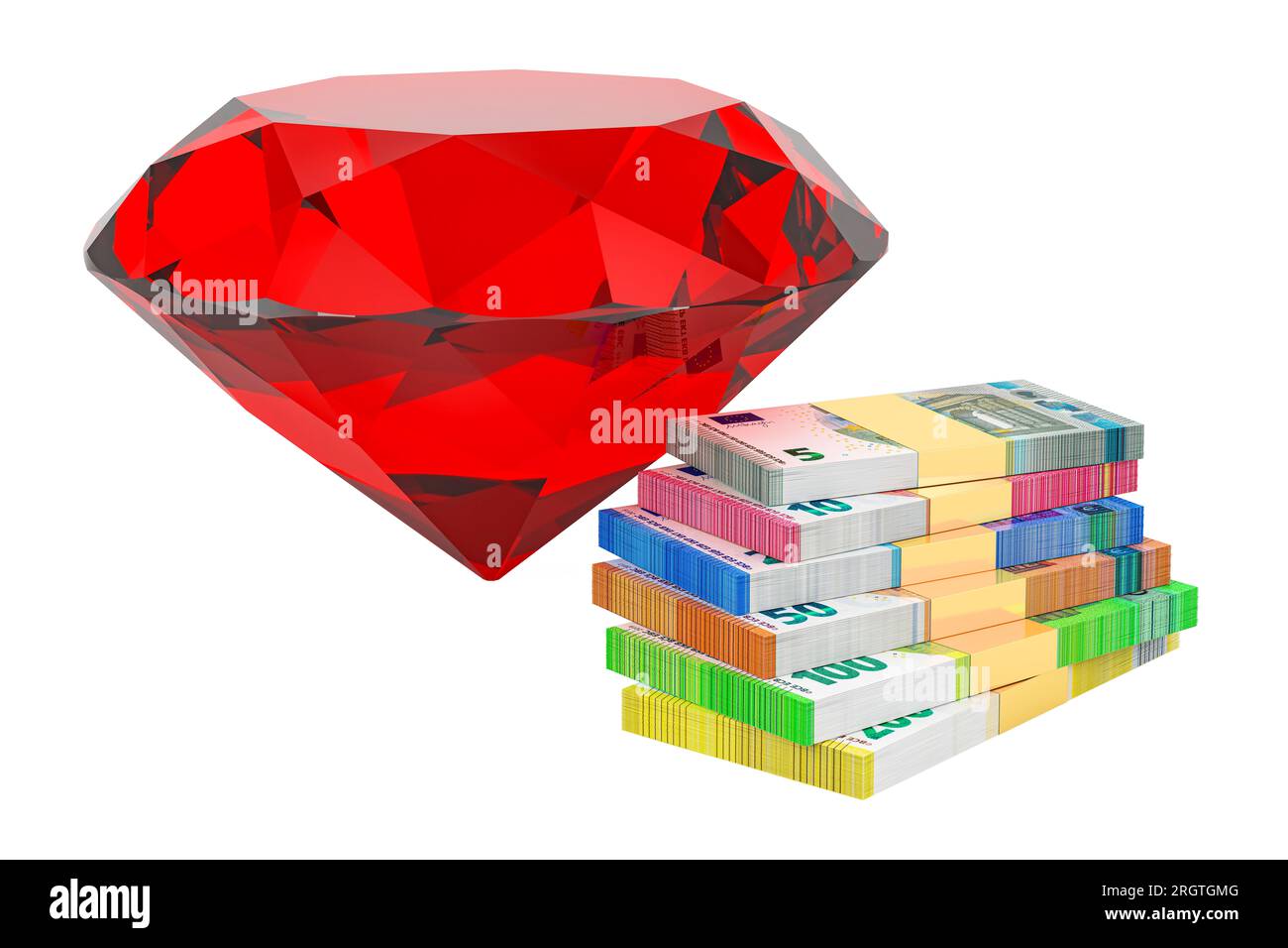 Diamond with euro packs. 3D rendering isolated on white background ...