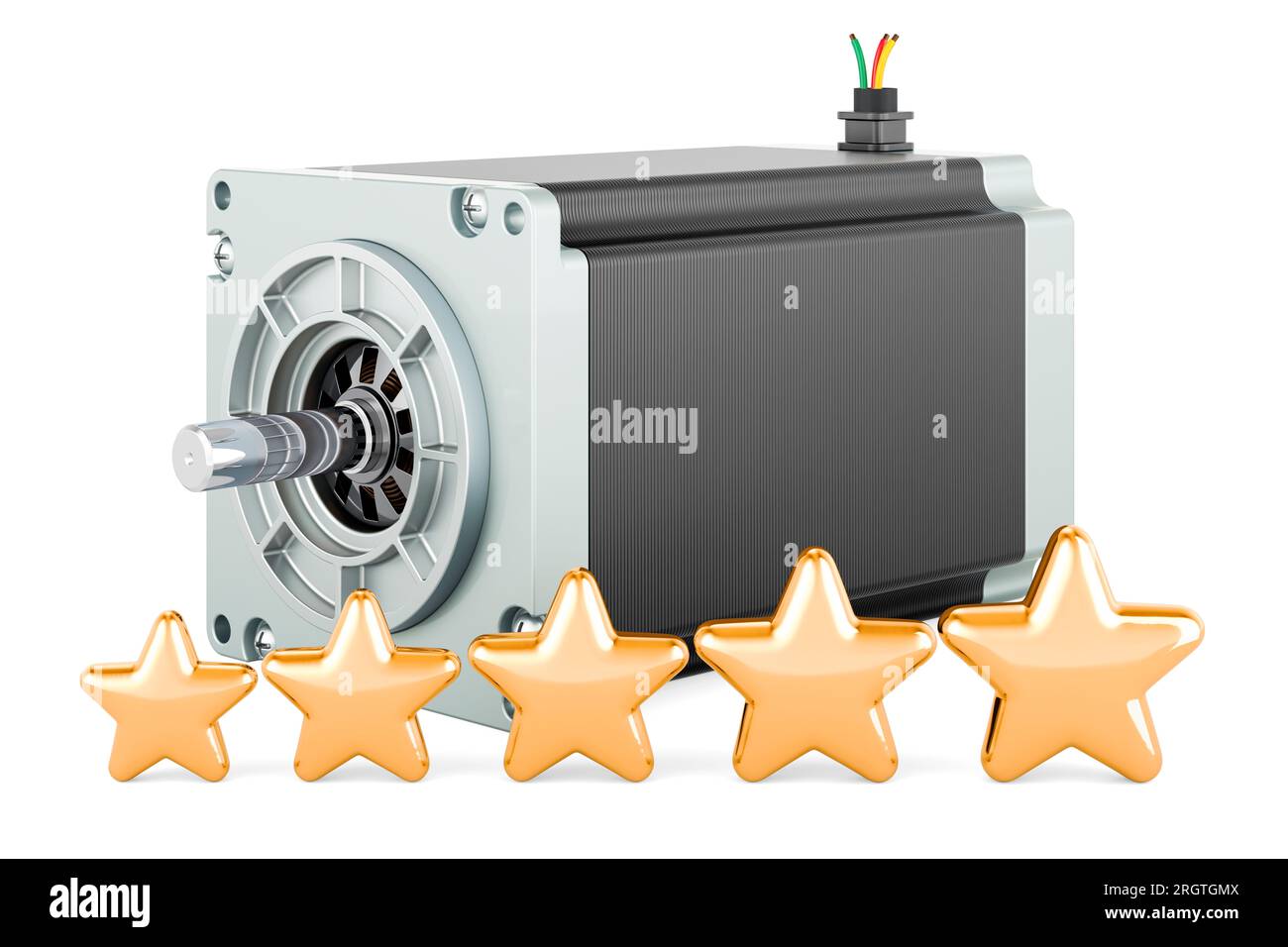 Stepper motor with five golden stars, 3D rendering isolated on white ...