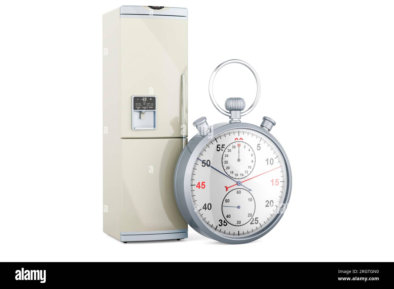 Refrigerator with stopwatch, 3D rendering isolated on white background ...