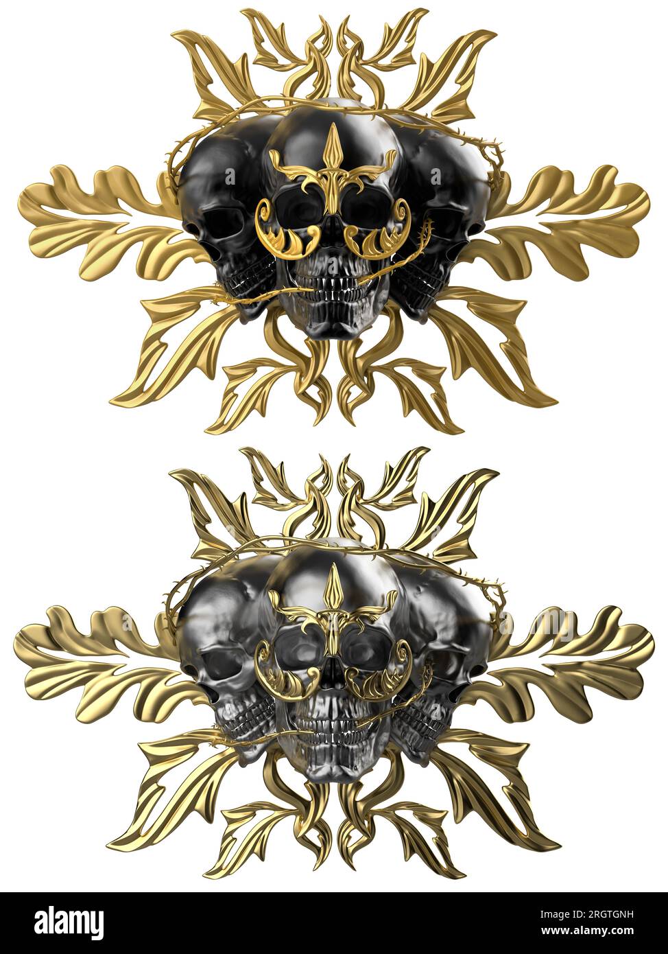 Isolated 3d render illustration of golden and silver gothic baroque ...