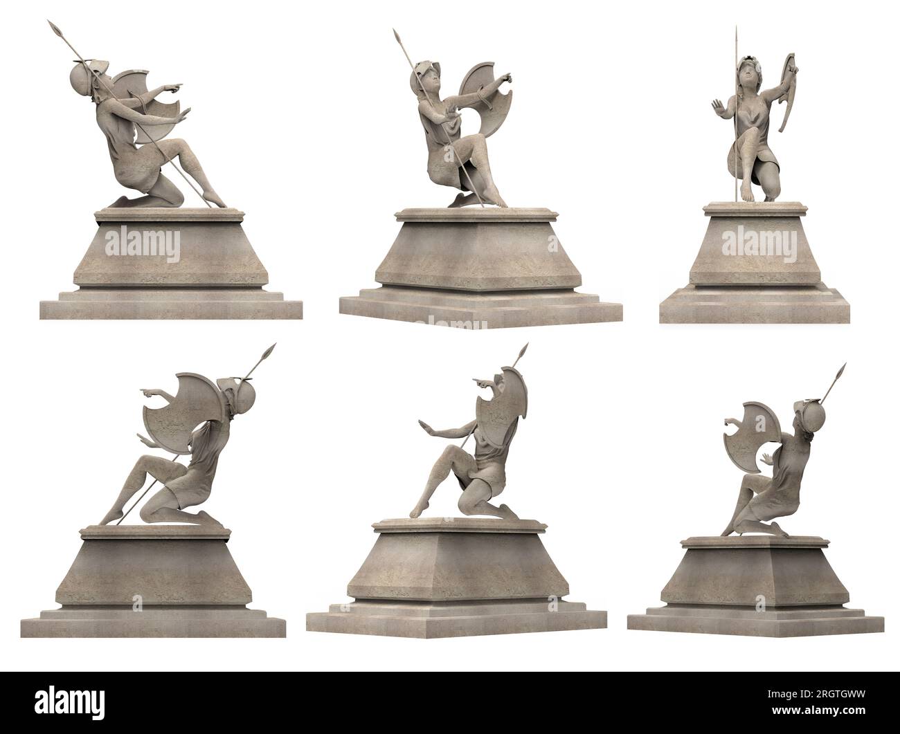 Isolated 3d render illustration of antique ancient stone angel warrior ...