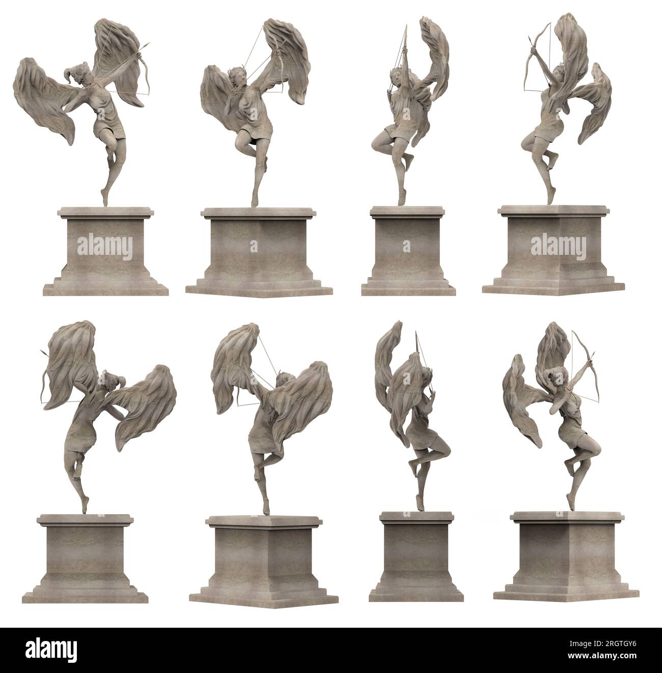 Isolated 3d render illustration of antique ancient stone female angel ...