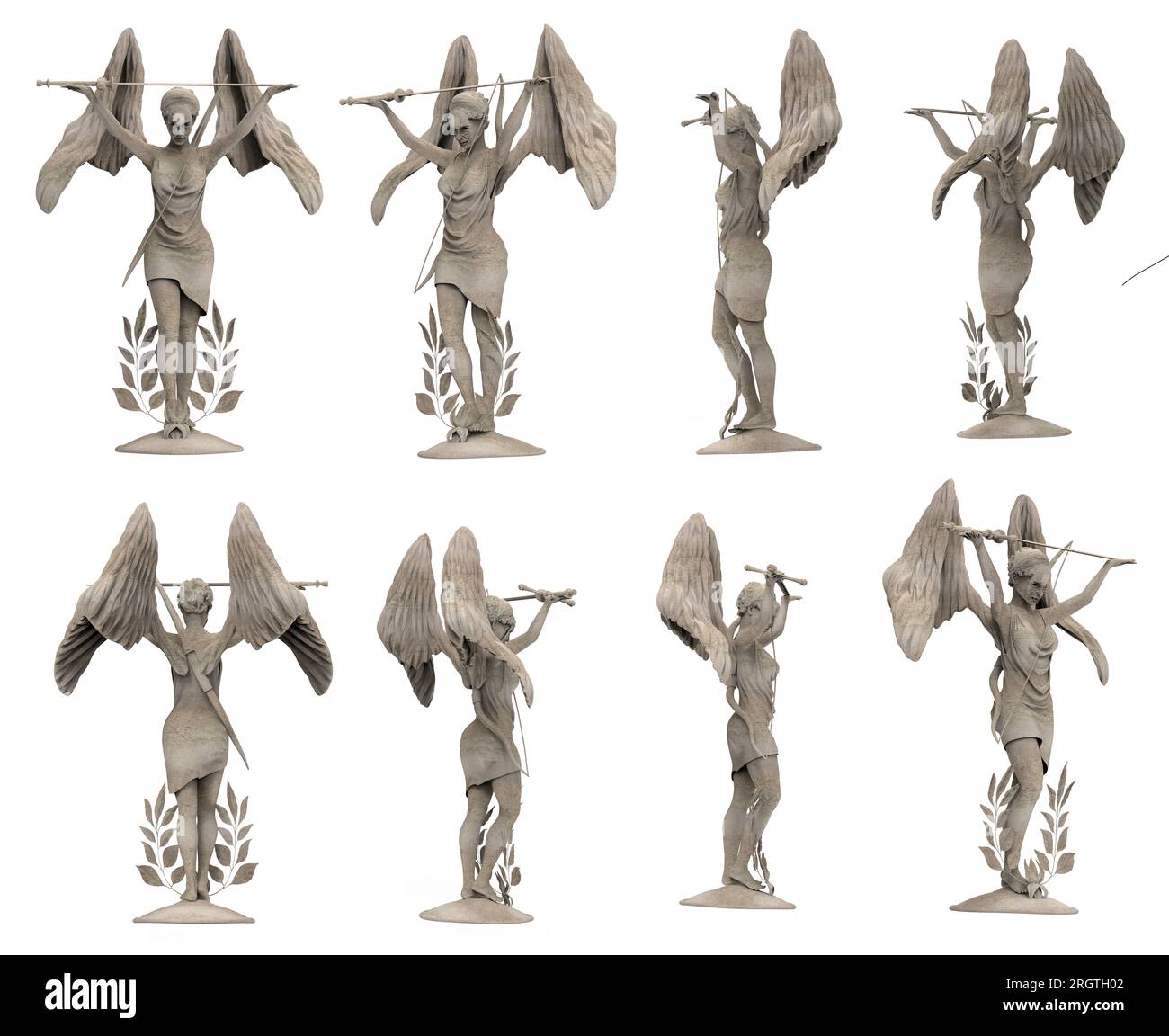 Isolated 3d render illustration of antique ancient stone female angel ...