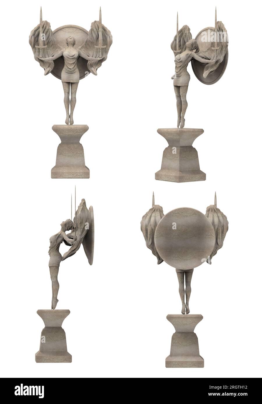 Isolated 3d render illustration of antique ancient stone female angel ...