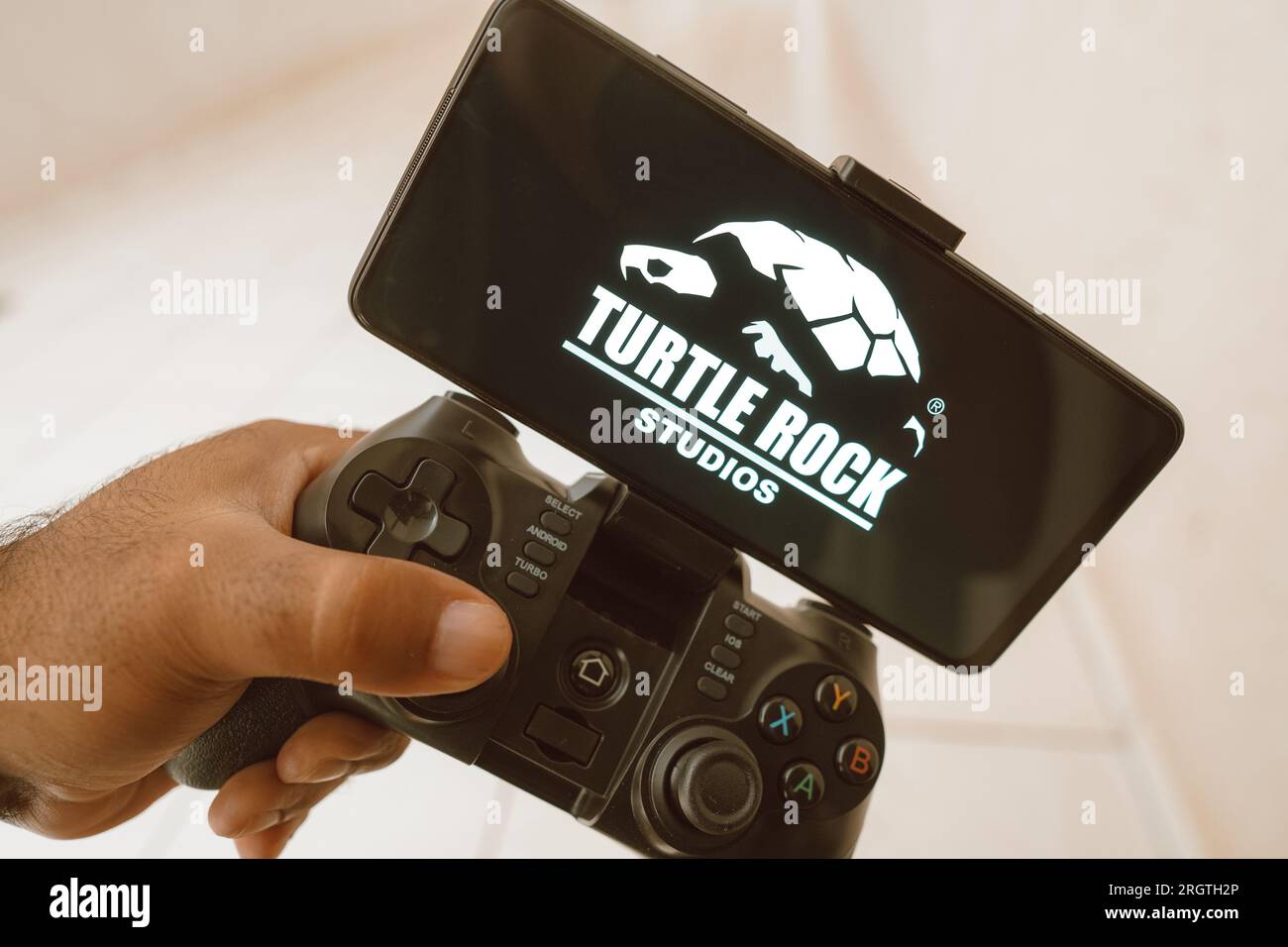 In this photo illustration, a person plays on a joystick and the Turtle ...
