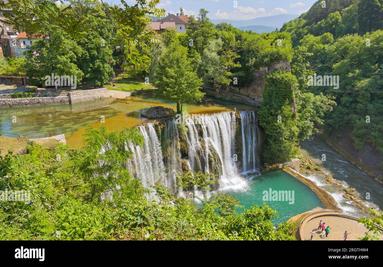 Tourists at the Confluence of Pliva and Vrbas Rivers, Pliva Waterfall ...